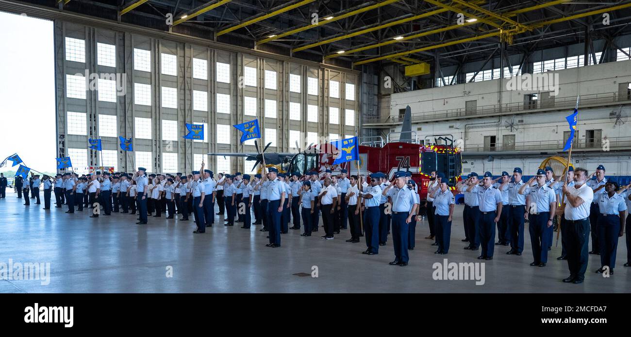 The 96th Test Wing’s group formations salute during the wing’s change ...