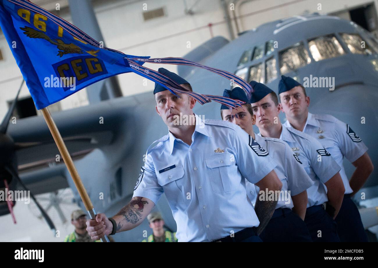Master Sgt. Jesse Dennis, 96th Civil Engineer Group, holds the group ...
