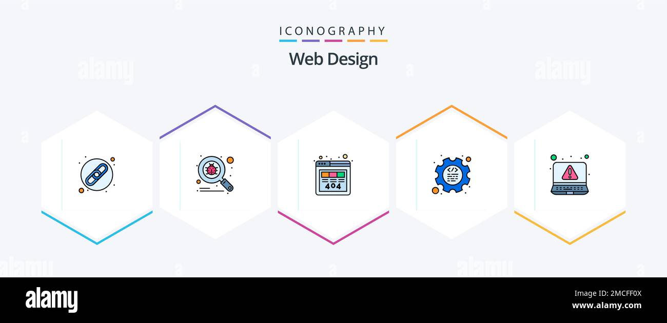 Web Design 25 Filledline Icon Pack Including Warning Alert Programming Cog Stock Vector