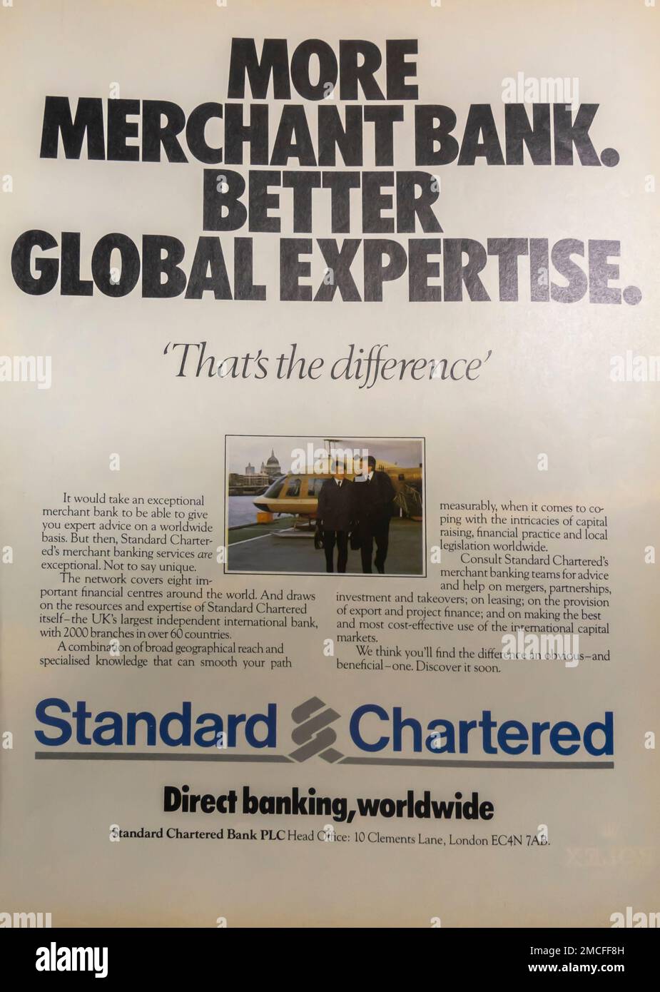Standard & Chartered bank advert in magazine 1984 Stock Photo - Alamy