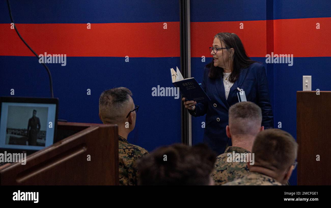 Mrs. Laura Lacy, author of “Ortiz: To Live a Man’s Life”, leads a ...