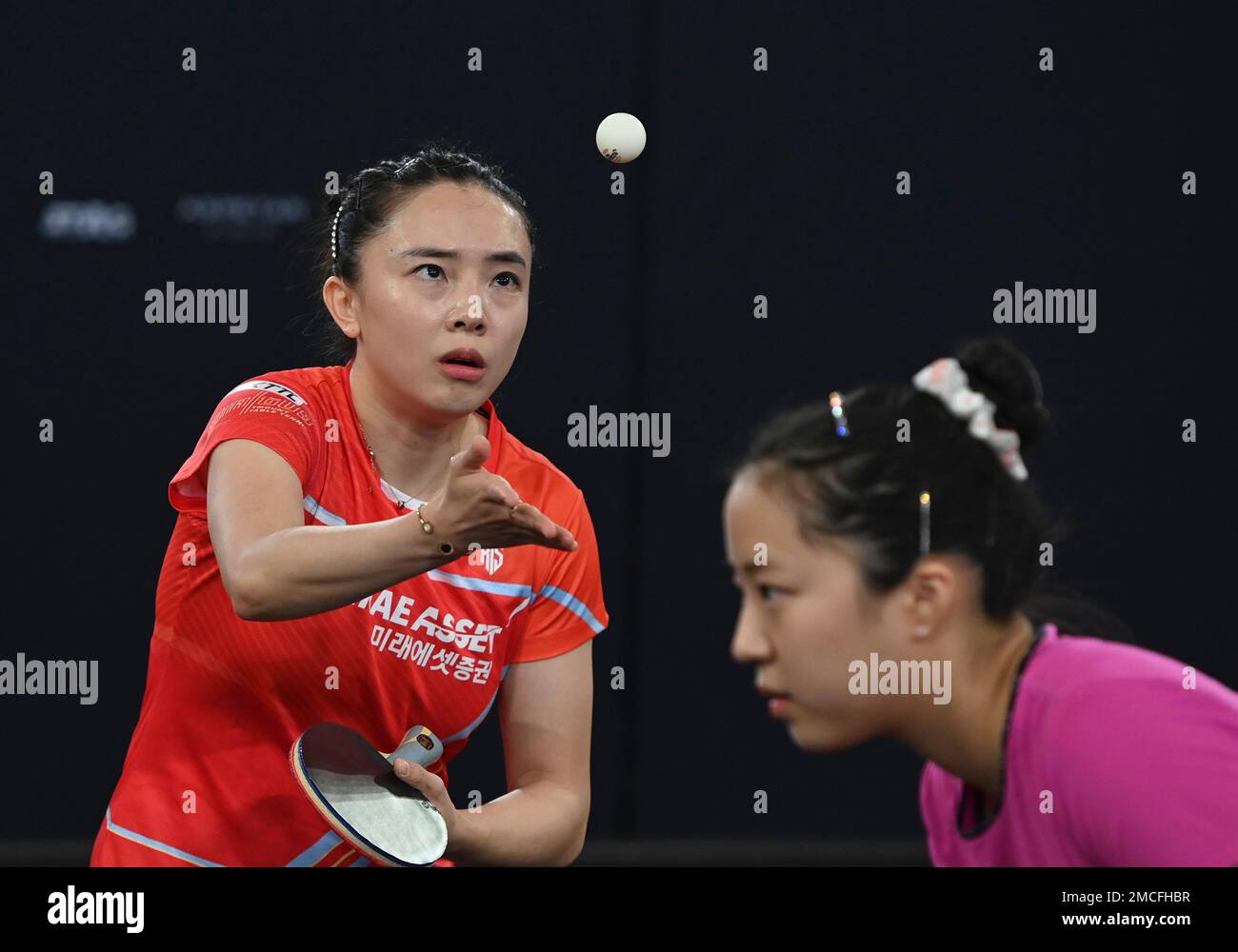 Doha, Qatar. 21st Jan, 2023. Jeon Jihee (L)/Shin Yubin of South Korea ...