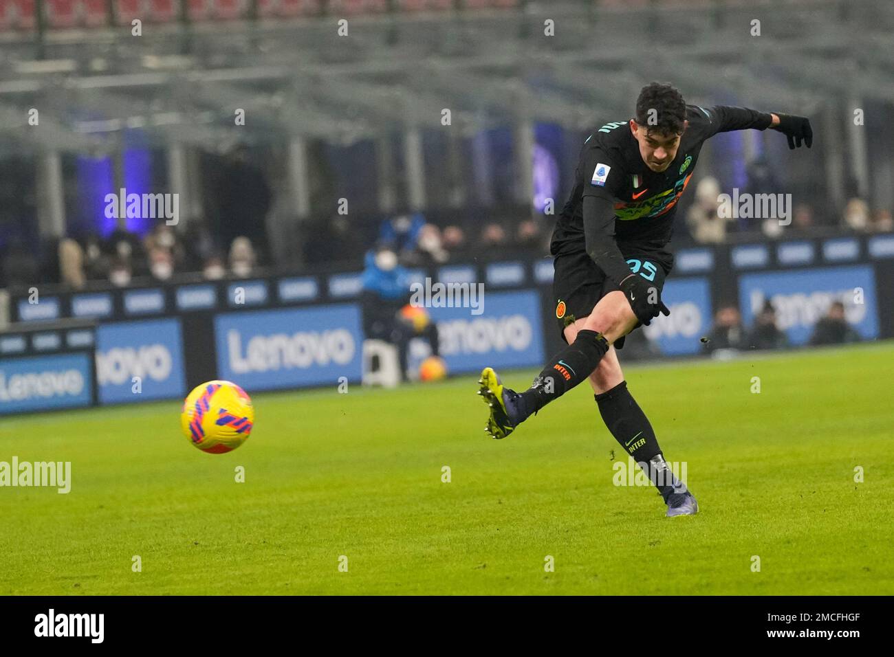 Inter Milan's Alessandro Bastoni scores during the Serie A soccer match ...