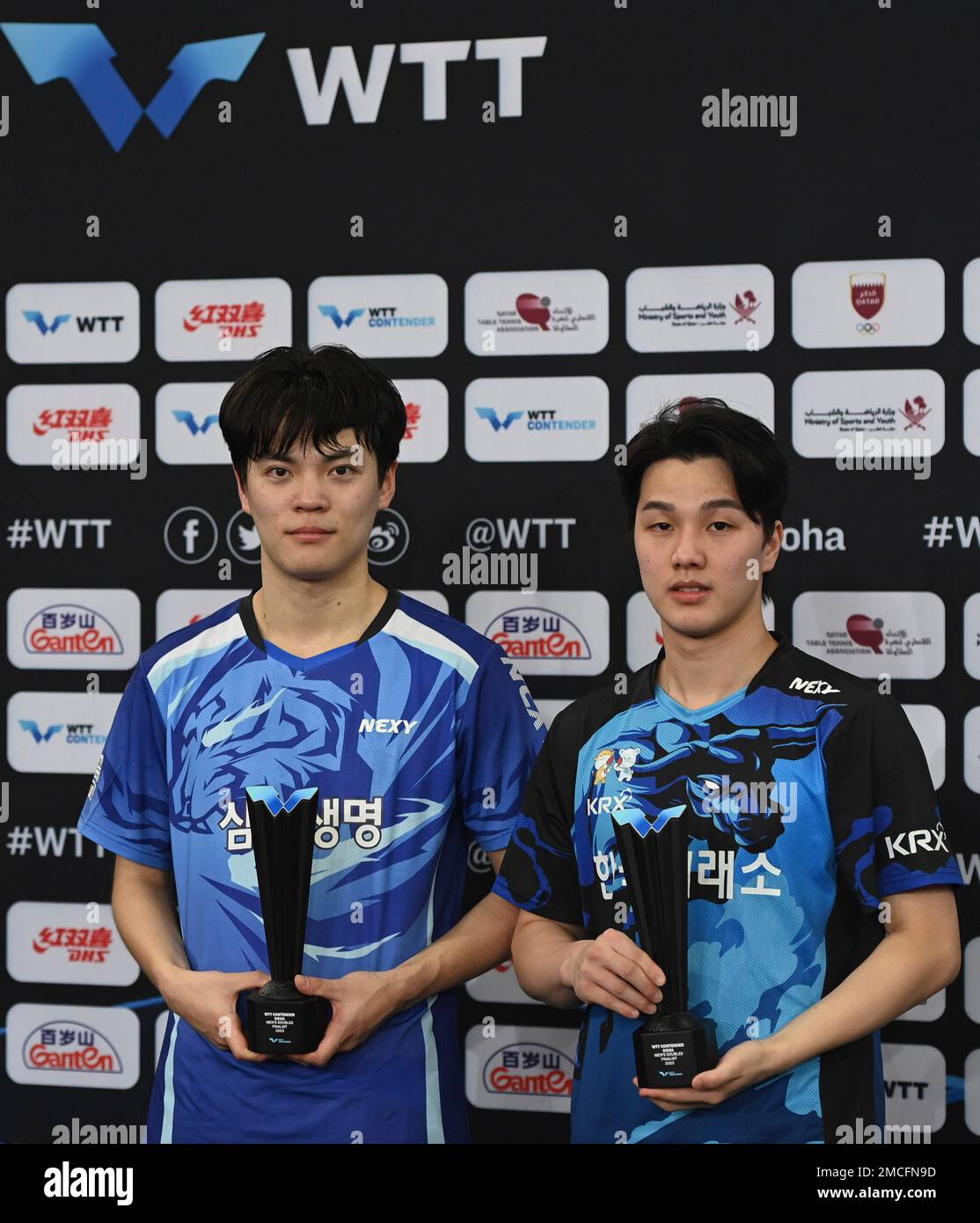 Doha, Qatar. 21st Jan, 2023. Cho Seungmin (L)/An Jaehyun of South Korea ...