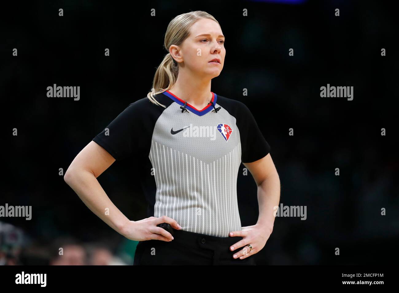 Referee Jenna Reneau during the first half of an NBA basketball game ...