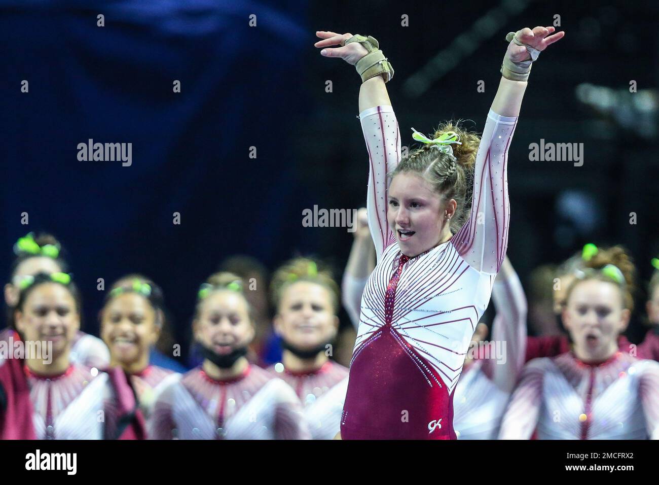 TWU's Daisy Woodring competes in the floor exercise during an NCAA ...