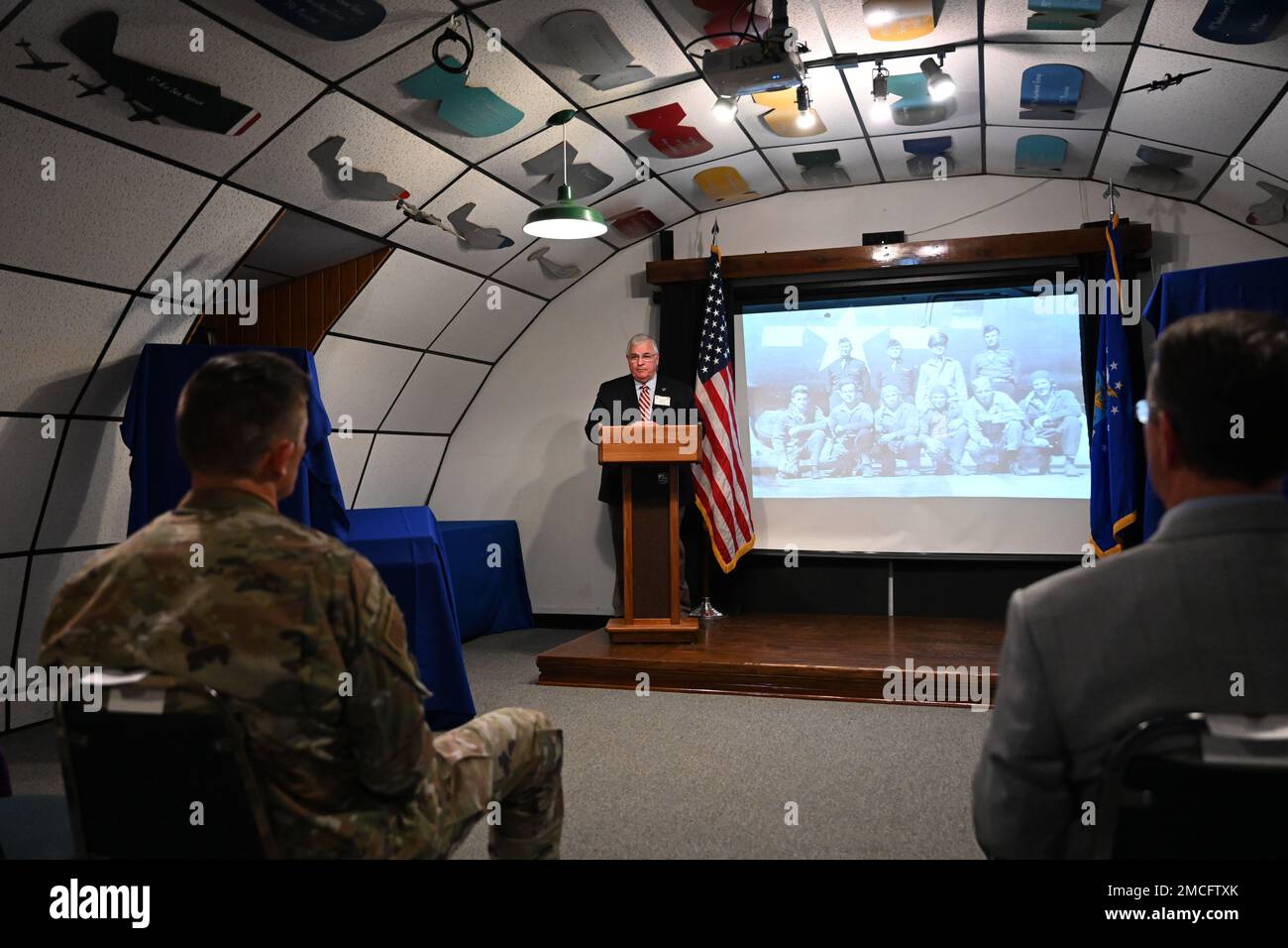 William Callaway, 8th Air Force historian, speaks at Lt. James “Jim ...