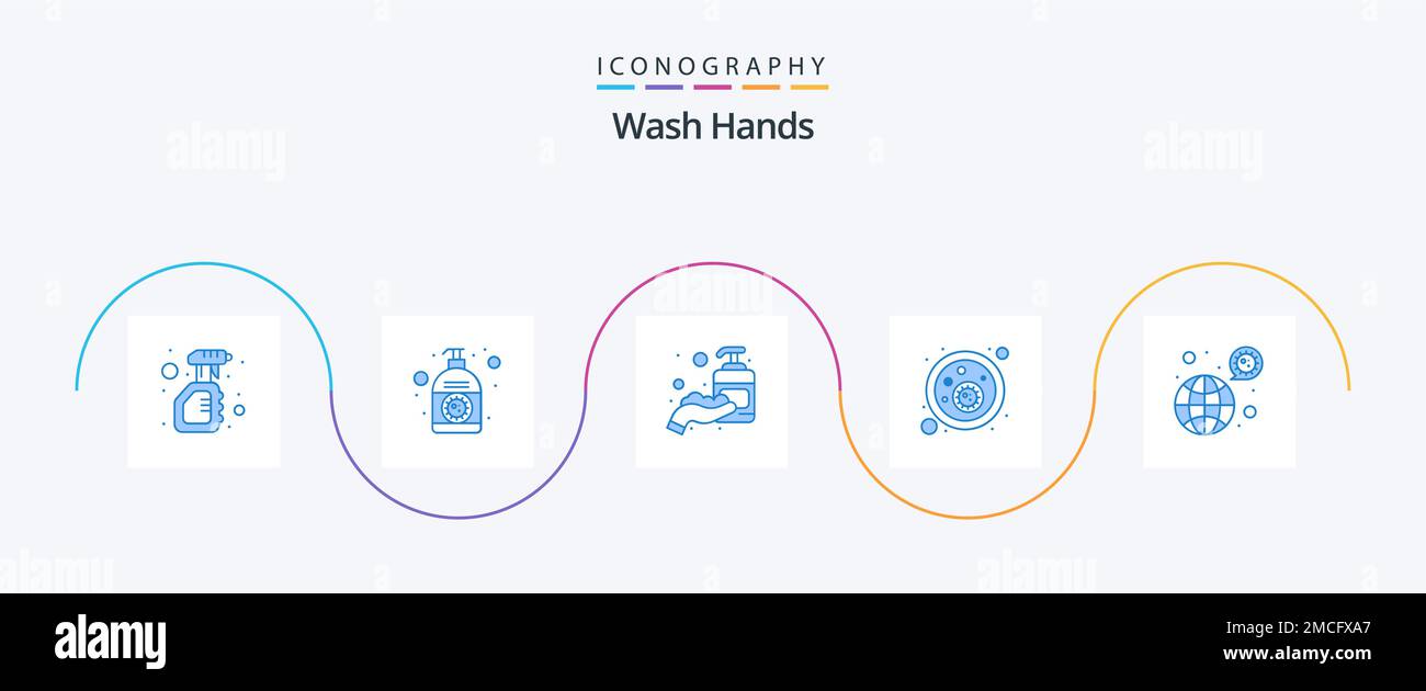 Wash Hands Blue 5 Icon Pack Including virus. bacteria. hand. blood ...