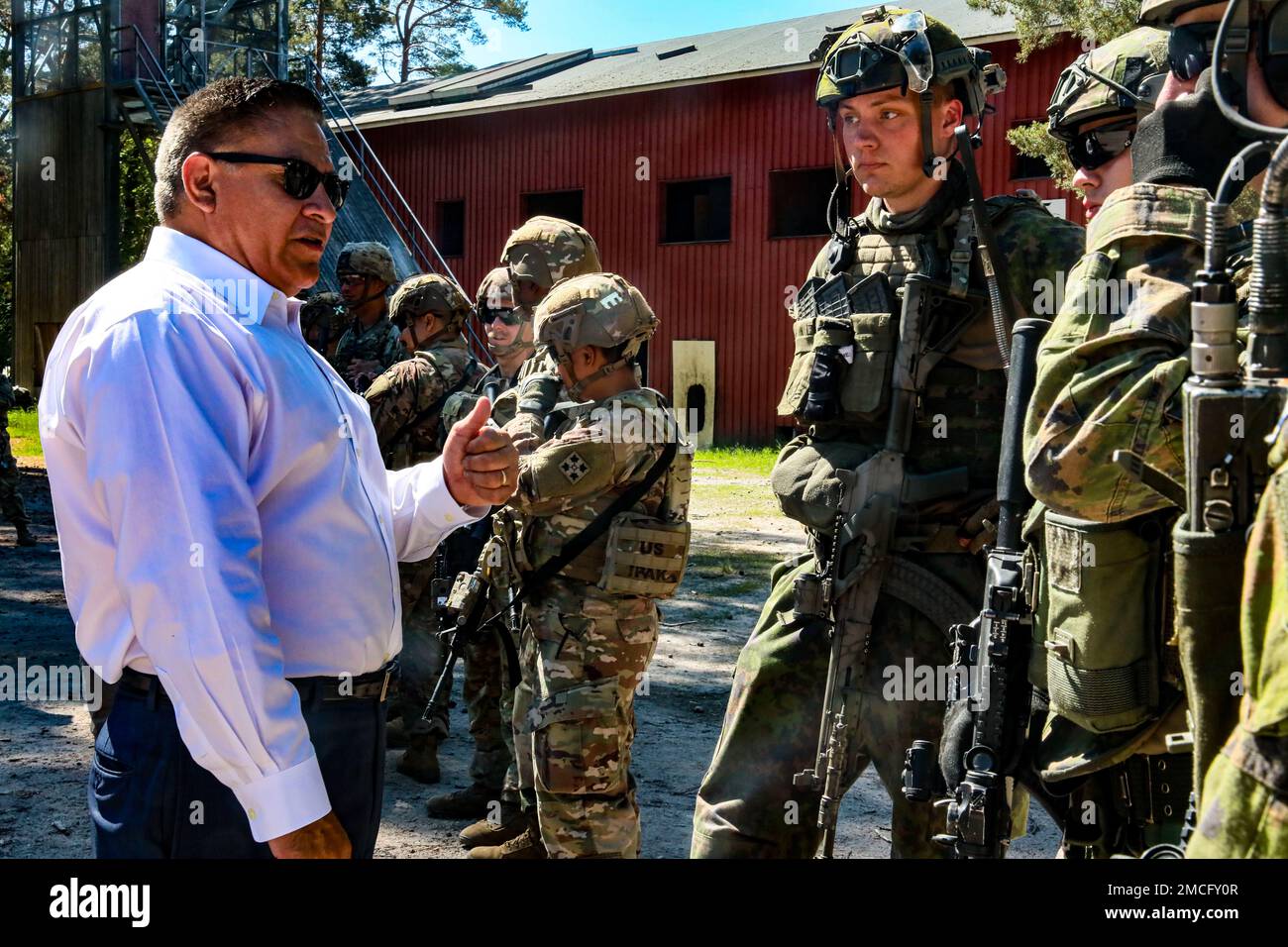 Finnish soldiers assigned to the Guard Jaeger Regiment, meet with U.S ...