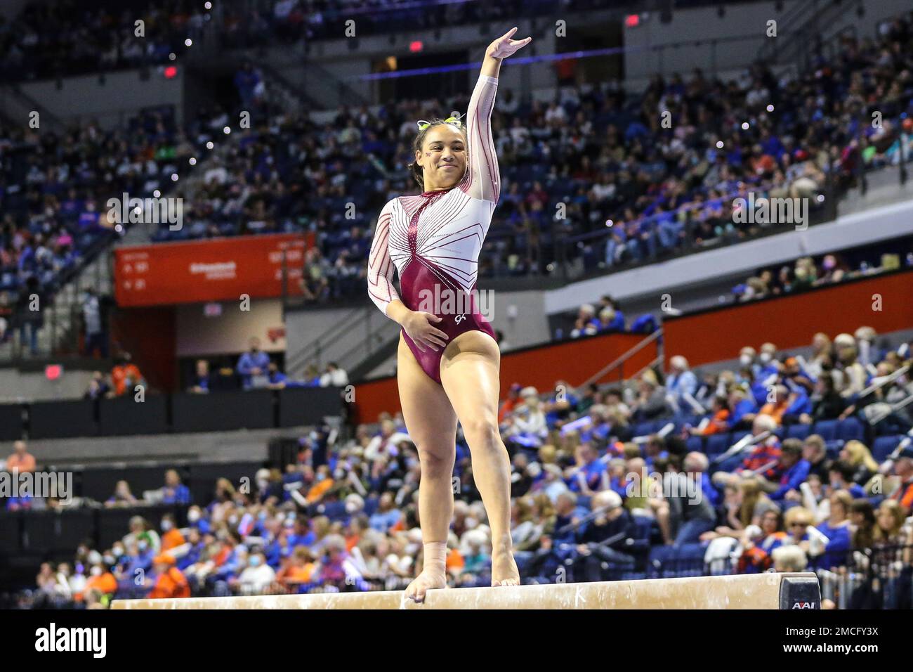 TWU's Madeline Gose competes on the balance beam during an NCAA ...