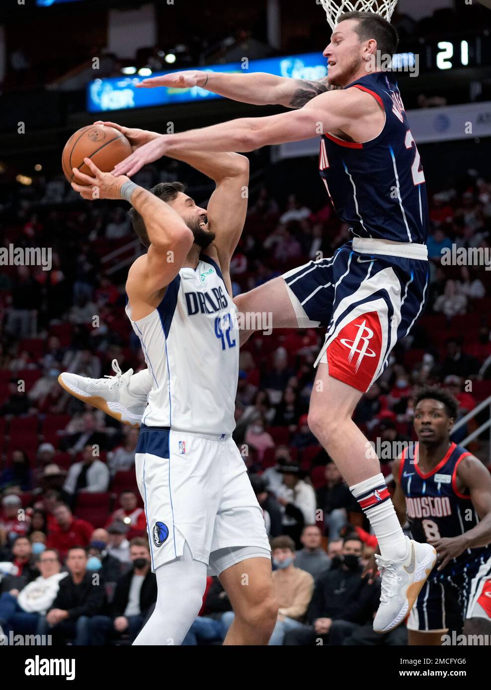 Dallas Mavericks forward Maxi Kleber (42) is fouled by Houston Rockets ...