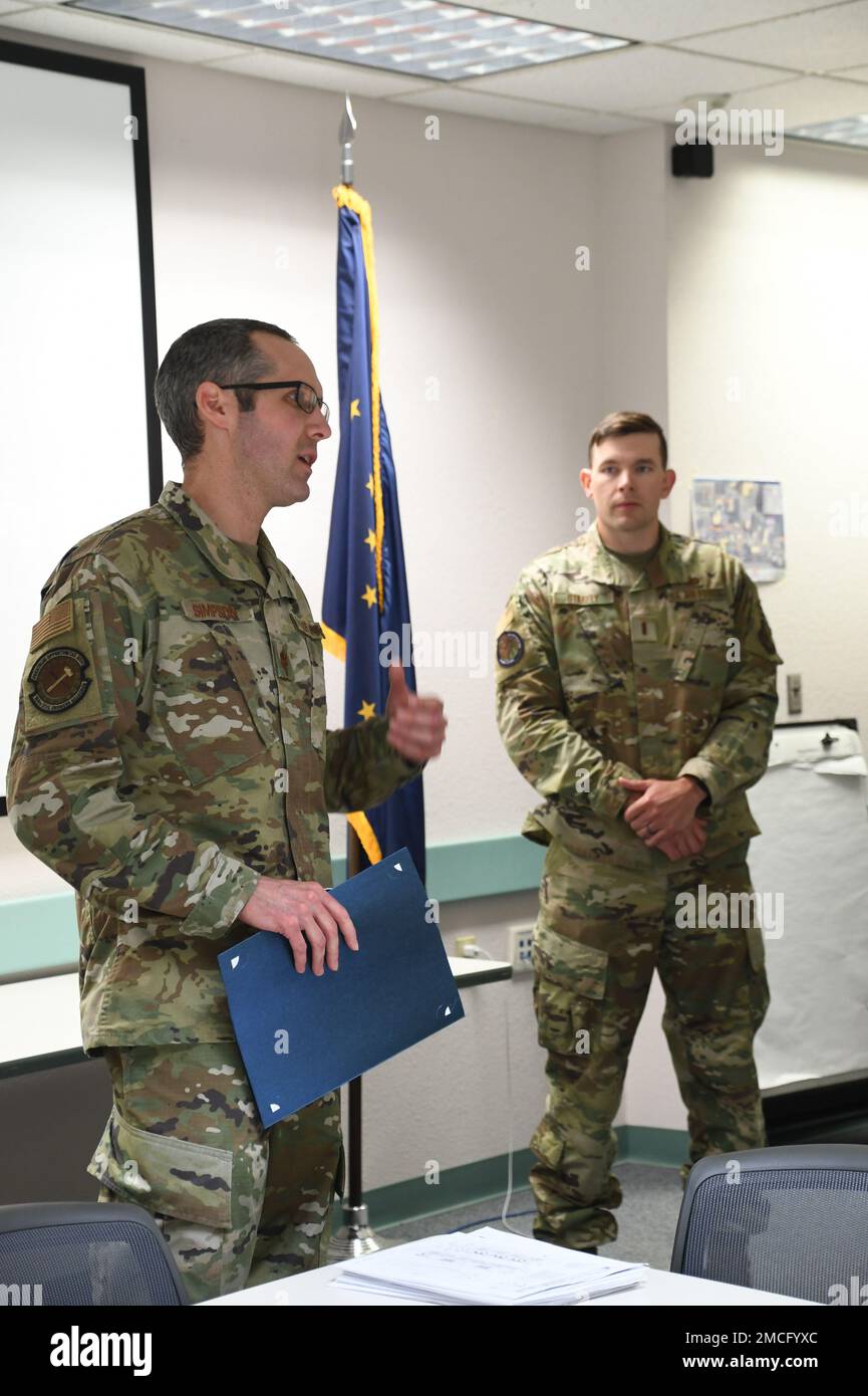 Maj. David Simpson of the 168th Civil Engineering Squadron thanks the ...