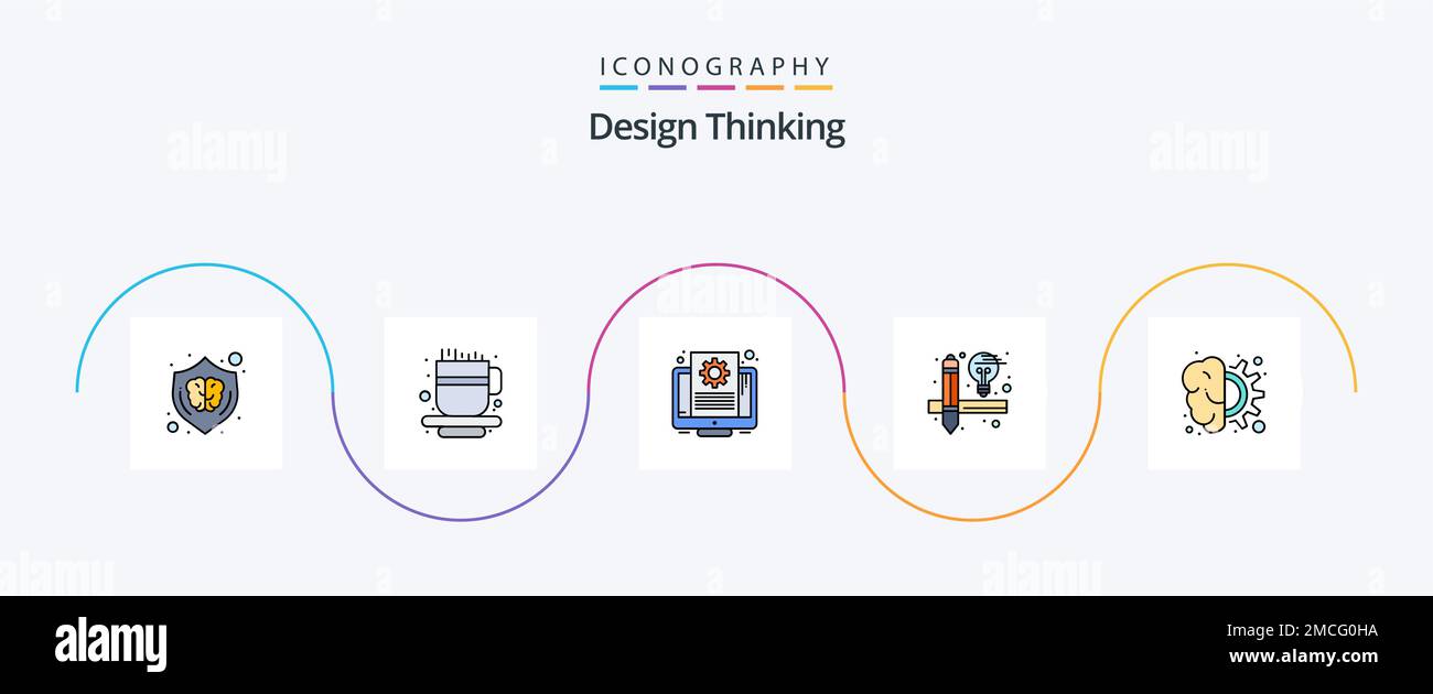 Design Thinking Line Filled Flat 5 Icon Pack Including gear. brain. document. tools. creative ...