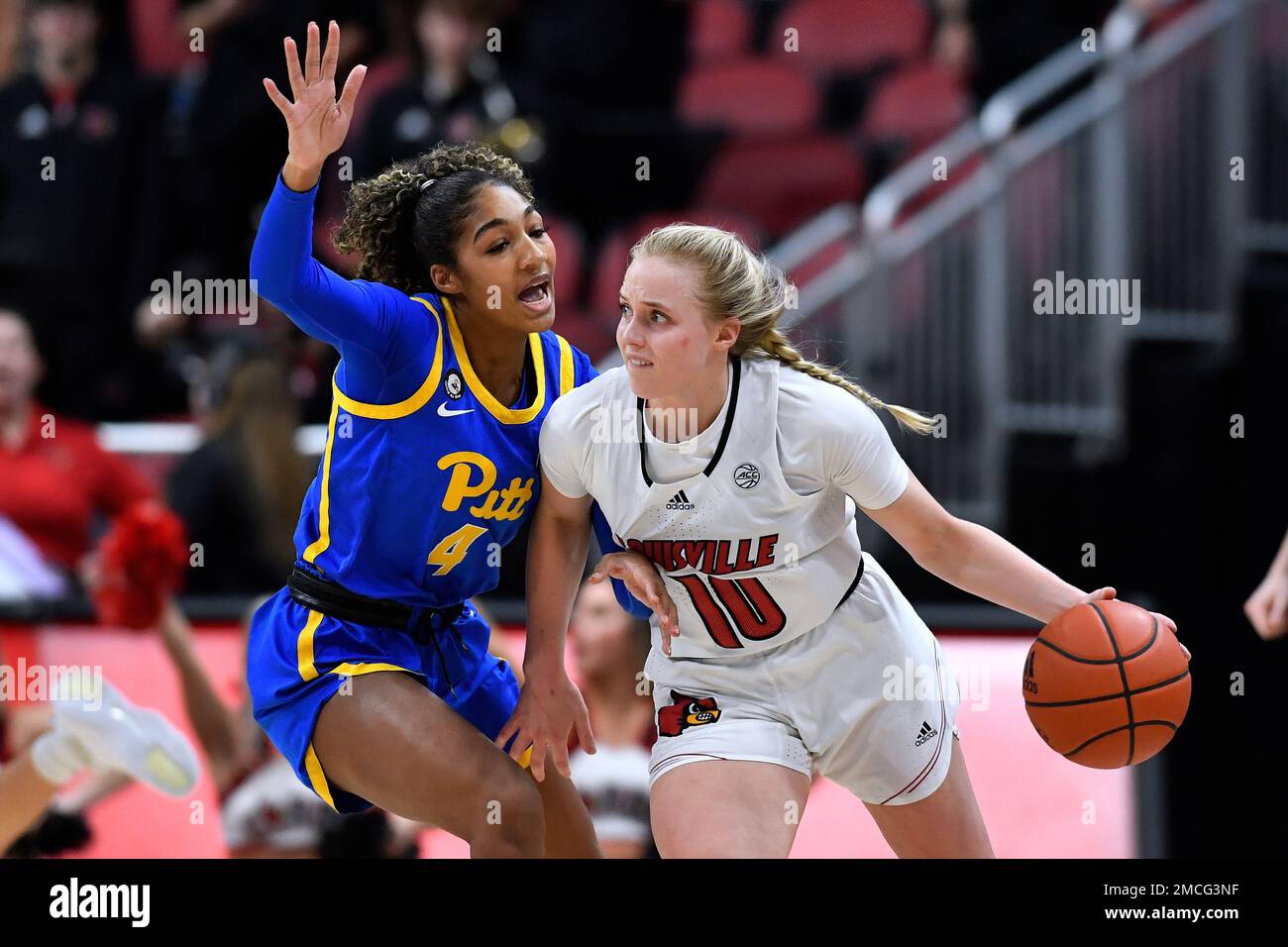Louisville guard Hailey Van Lith (10) drives around Pittsburgh guard ...