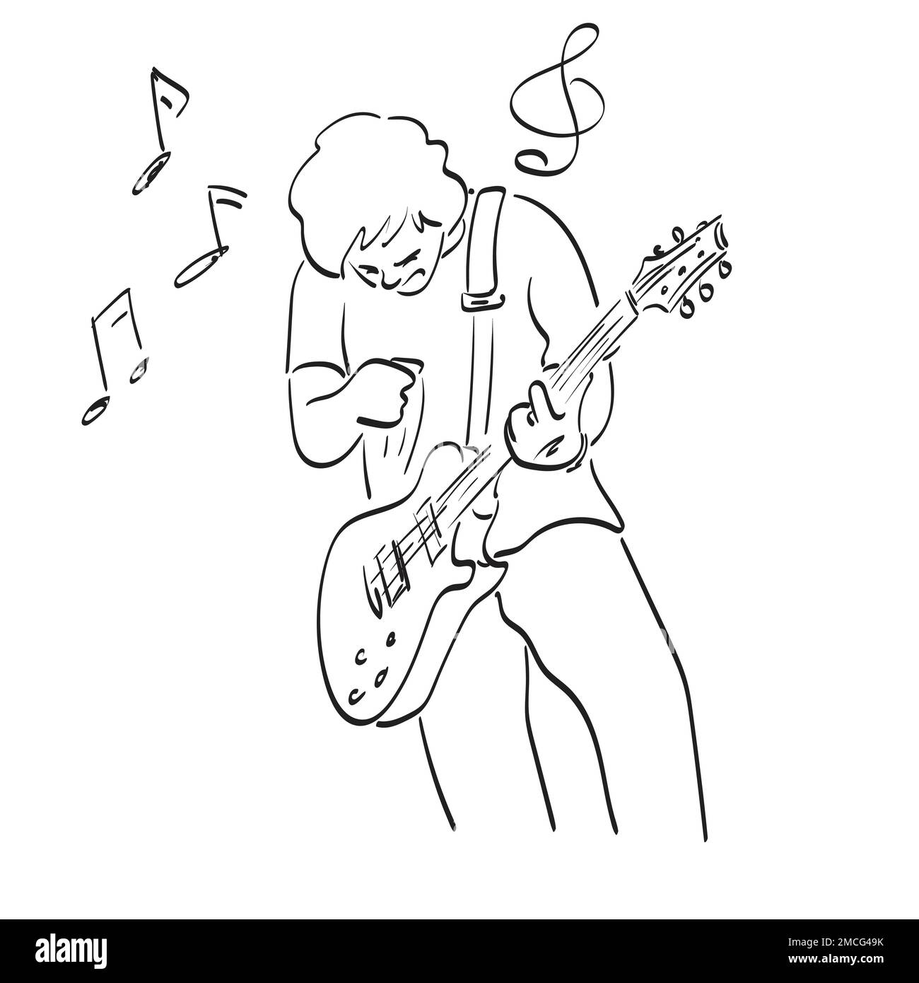 male rocker with electric guitar illustration vector hand drawn ...