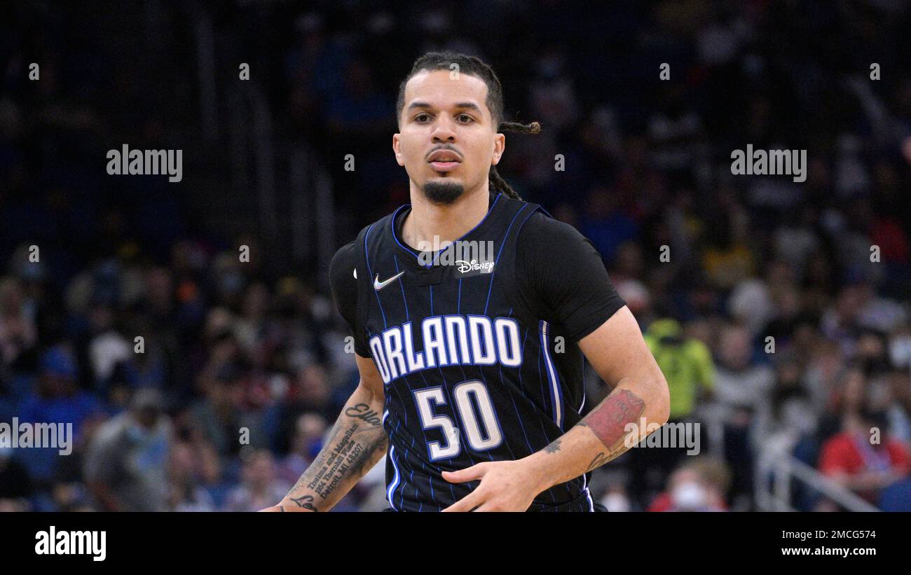 Orlando Magic guard Cole Anthony (50) brings the ball up the court ...
