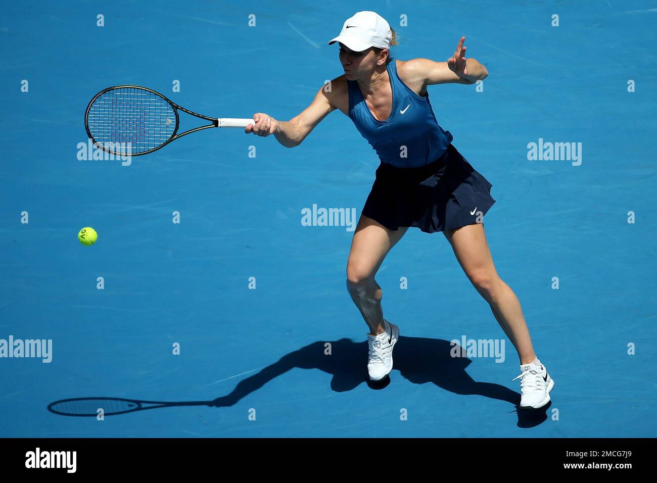 Simona Halep of Romania plays a forehand during her singles match ...