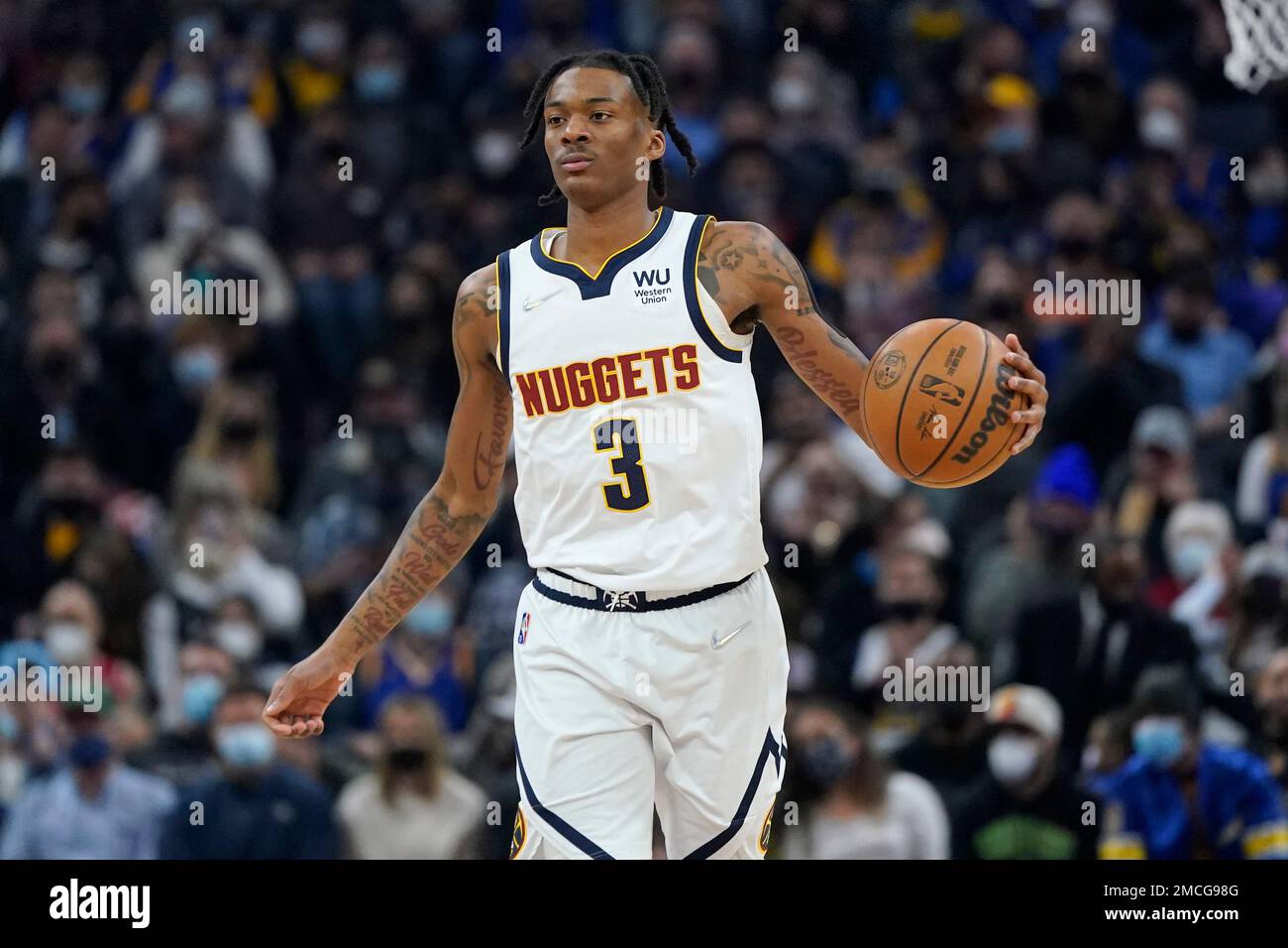 Denver Nuggets guard Bones Hyland (3) against the Golden State Warriors ...