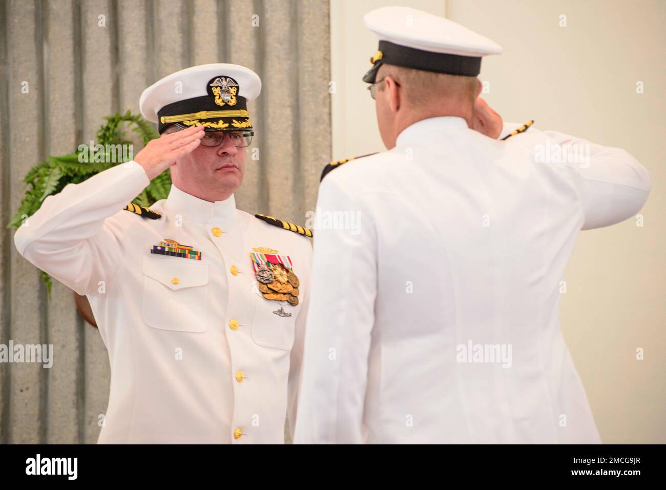 KINGS BAY, Ga. (July 1, 2022) Cmdr. Darrell Brown (right), commanding ...