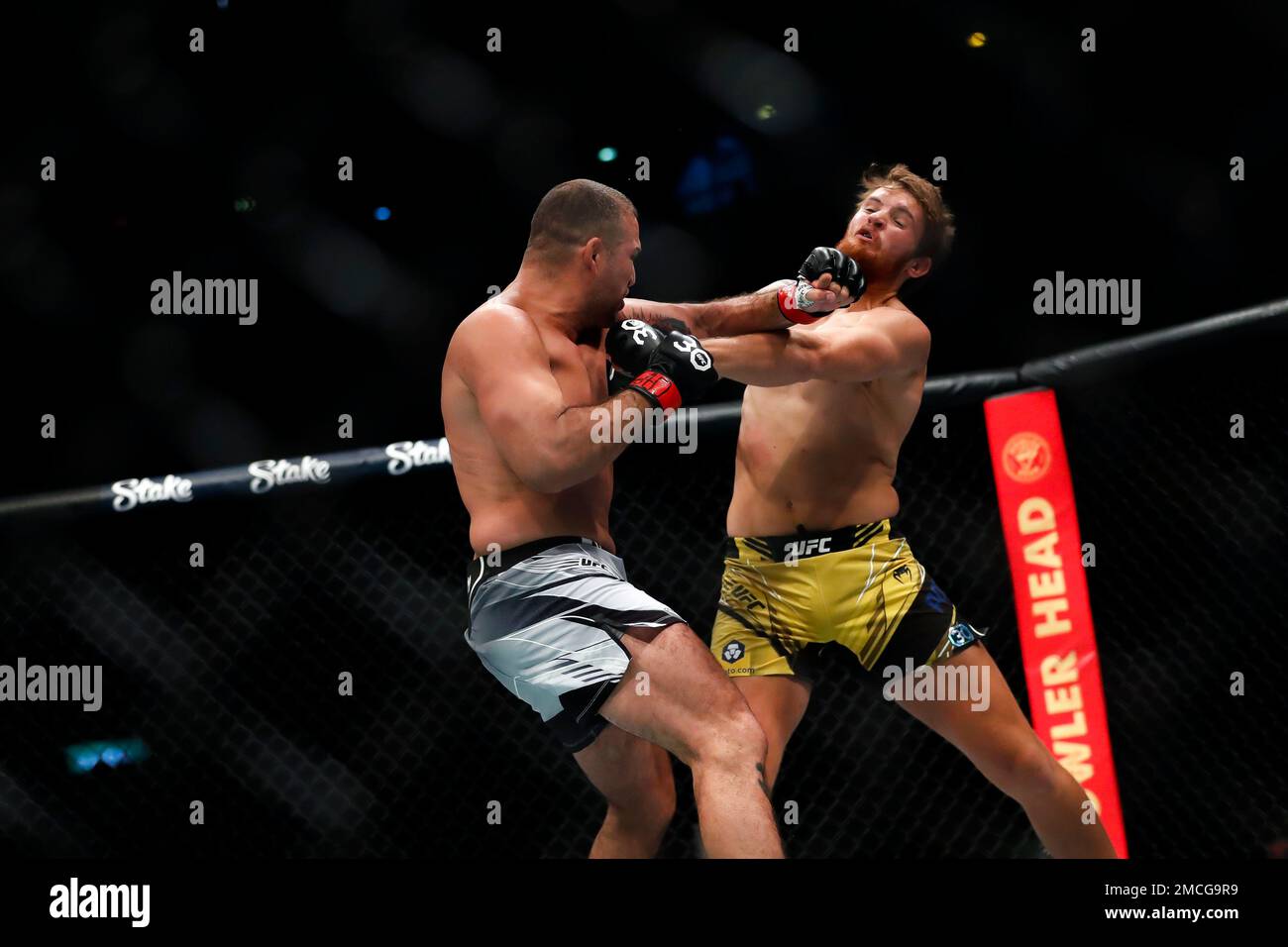 Ukraine's Ihor Potieria, right, competes with Brazil's Mauricio Shogun ...