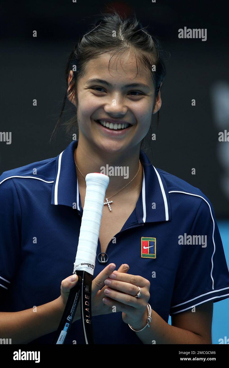 Emma Raducanu of Great Britain in a practice session on Margaret Court ...