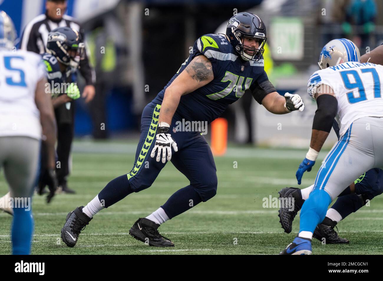Seattle Seahawks offensive lineman Jake Curhan is pictured during an ...