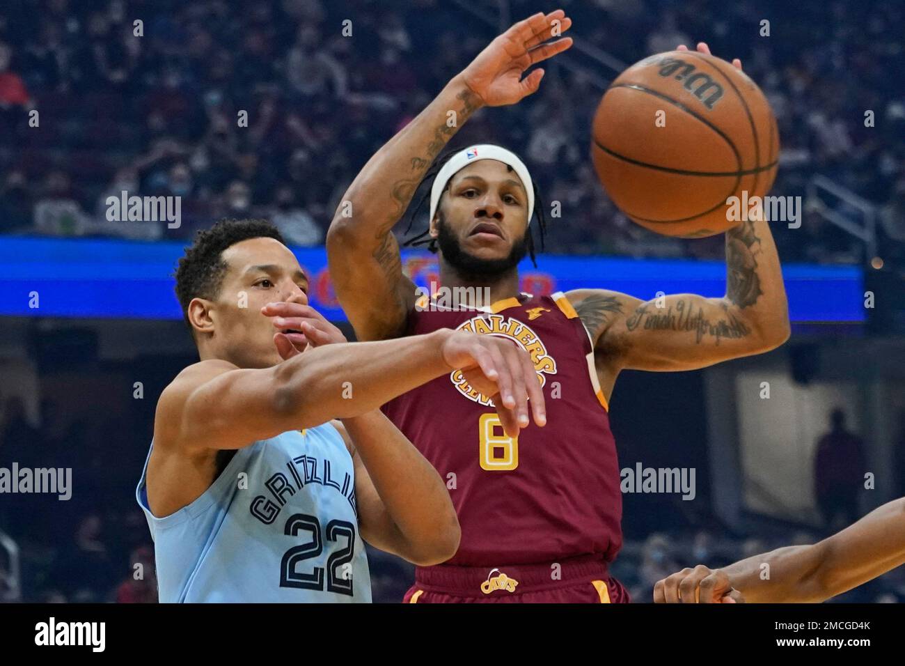 Memphis Grizzlies' Desmond Bane (22) passes against Cleveland Cavaliers ...