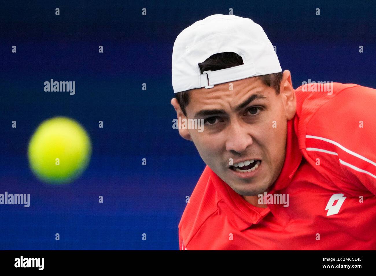 Chile's Alejandro Tabilo serves to Norway's Viktor Durasovic during ...