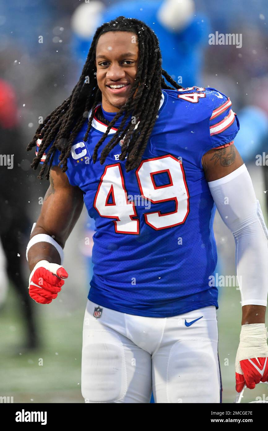 Buffalo Bills linebacker Tremaine Edmunds walks off the field after an ...