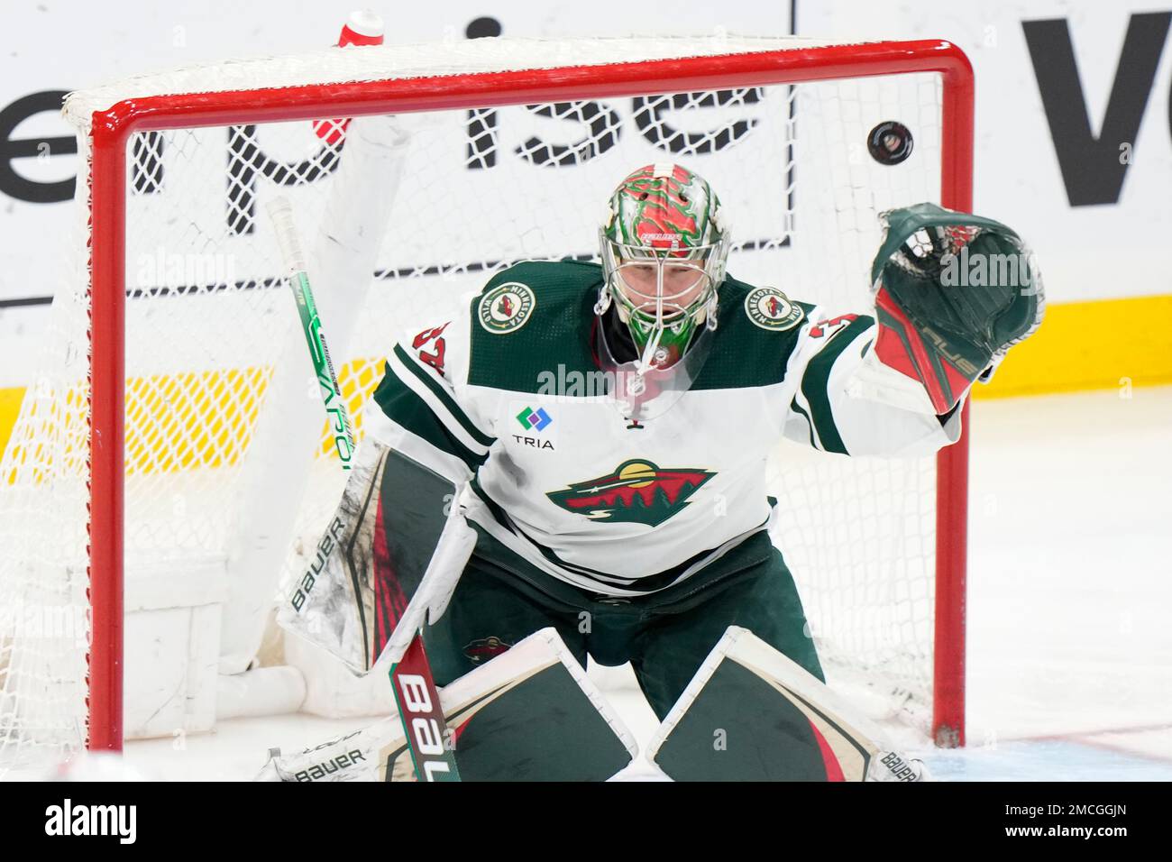 Minnesota Wild goaltender Filip Gustavsson makes a catch during the ...