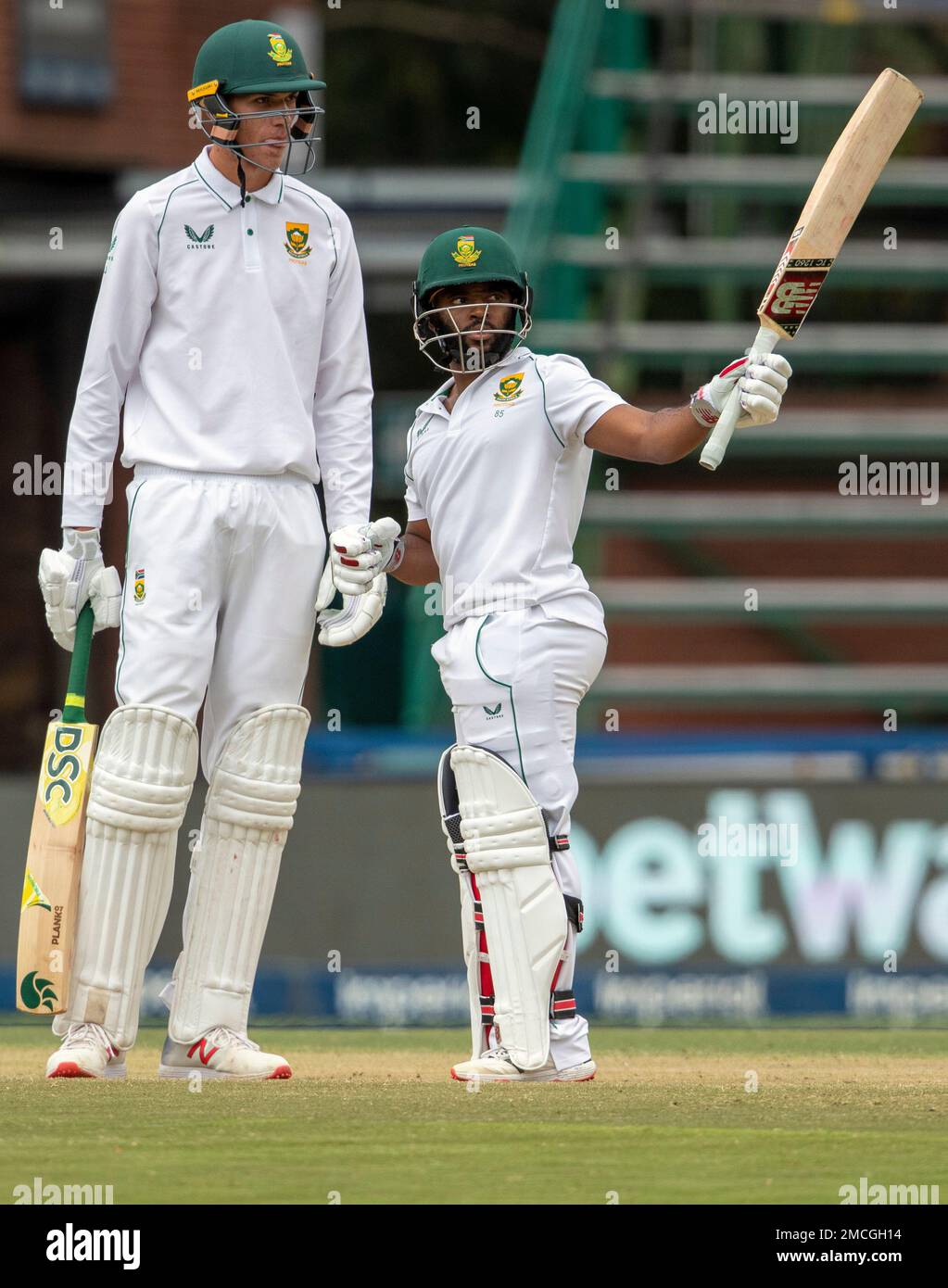 South Africa's batsman Temba Bavuma, right, whilst standing with ...