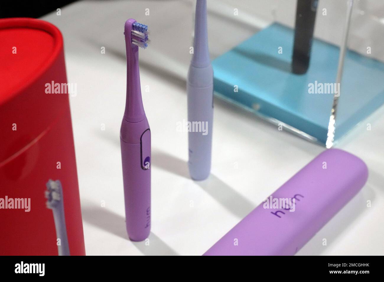 The Hum electric toothbrush is on display at the Colgate-Palmolive ...