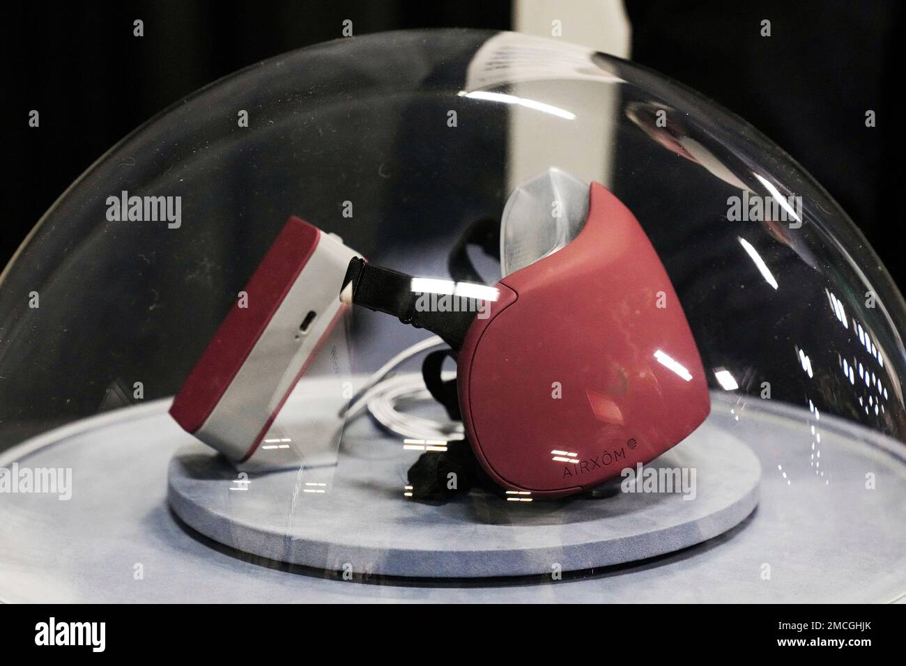 The Airxom Mask is on display at the Airxom booth during CES Unveiled ...