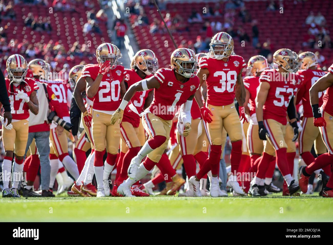 Defensive back (1) Jimmie Ward of the San Francisco 49ers warms up ...