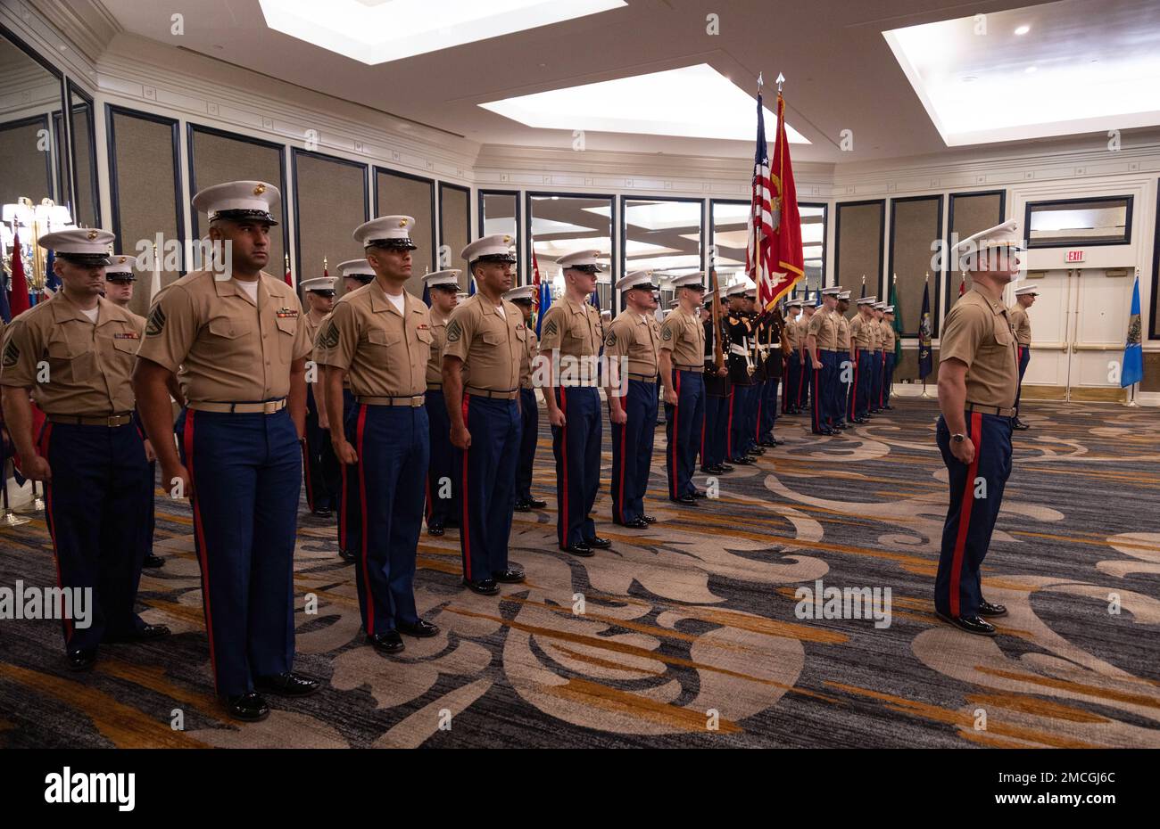 U.S. Marines with Recruiting Station (RS) Richmond, 4th Marine Corps District, stand at ...