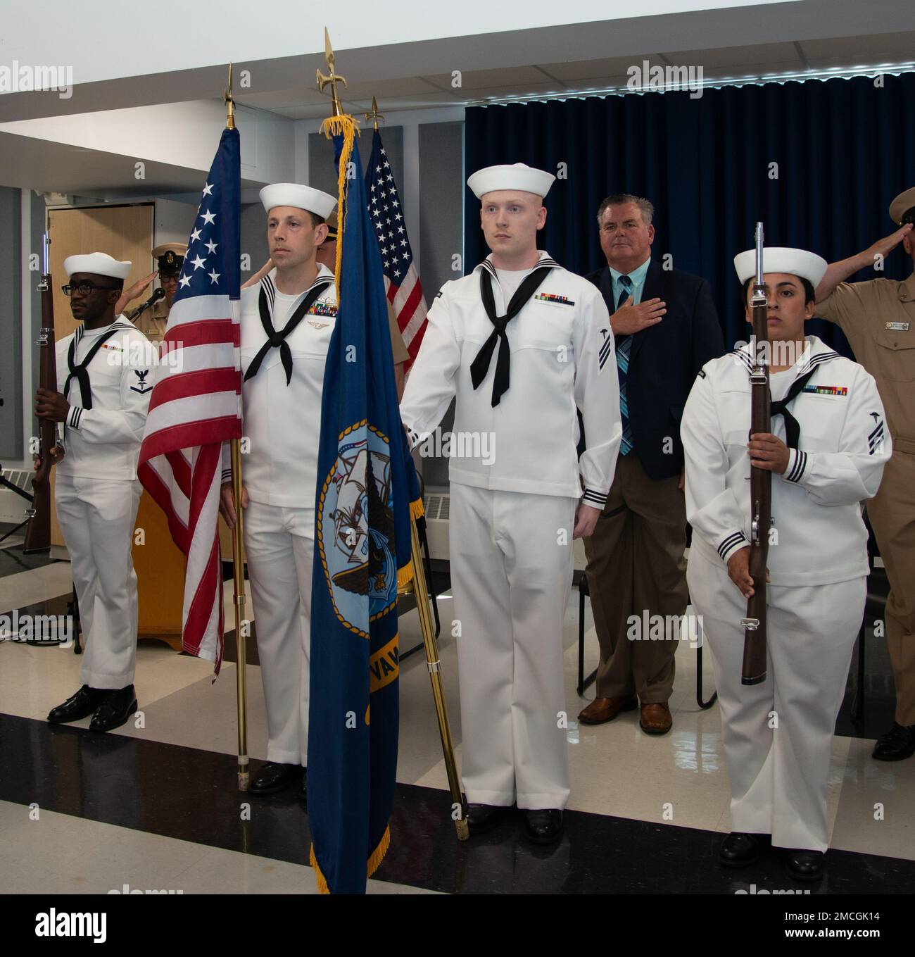 NEWPORT, R.I. (July 1, 2022) Members of the color guard parade the ...