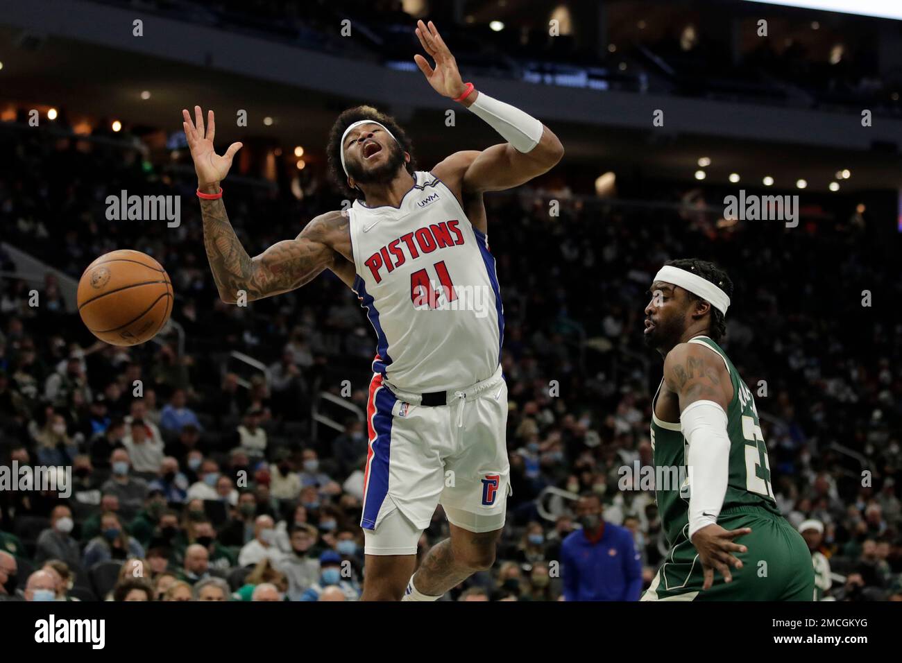Detroit Pistons' Saddiq Bey (41) loses control of the ball against ...