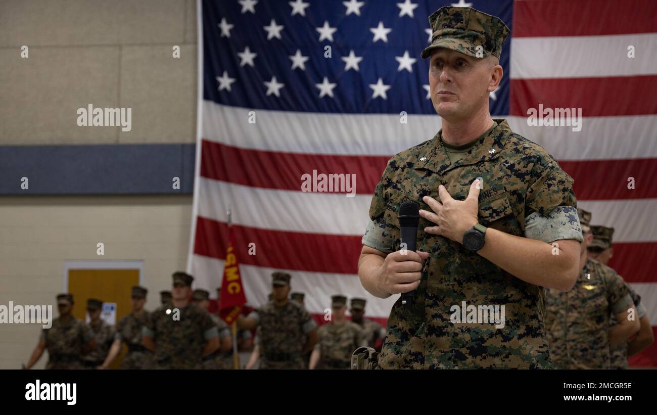 U.S. Marine Corps Lt. Col. James M. Geiger, incoming commanding officer ...