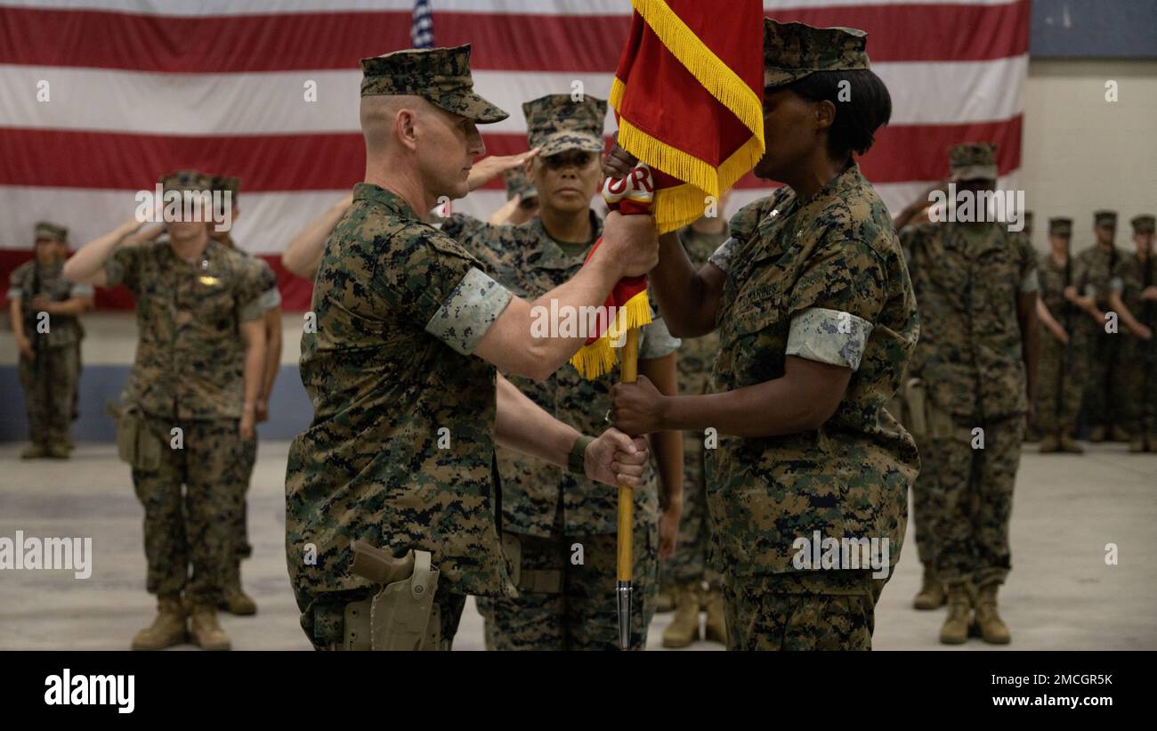 U.S. Marine Corps Lt. Col. NaTasha M. Everly, right, outgoing ...