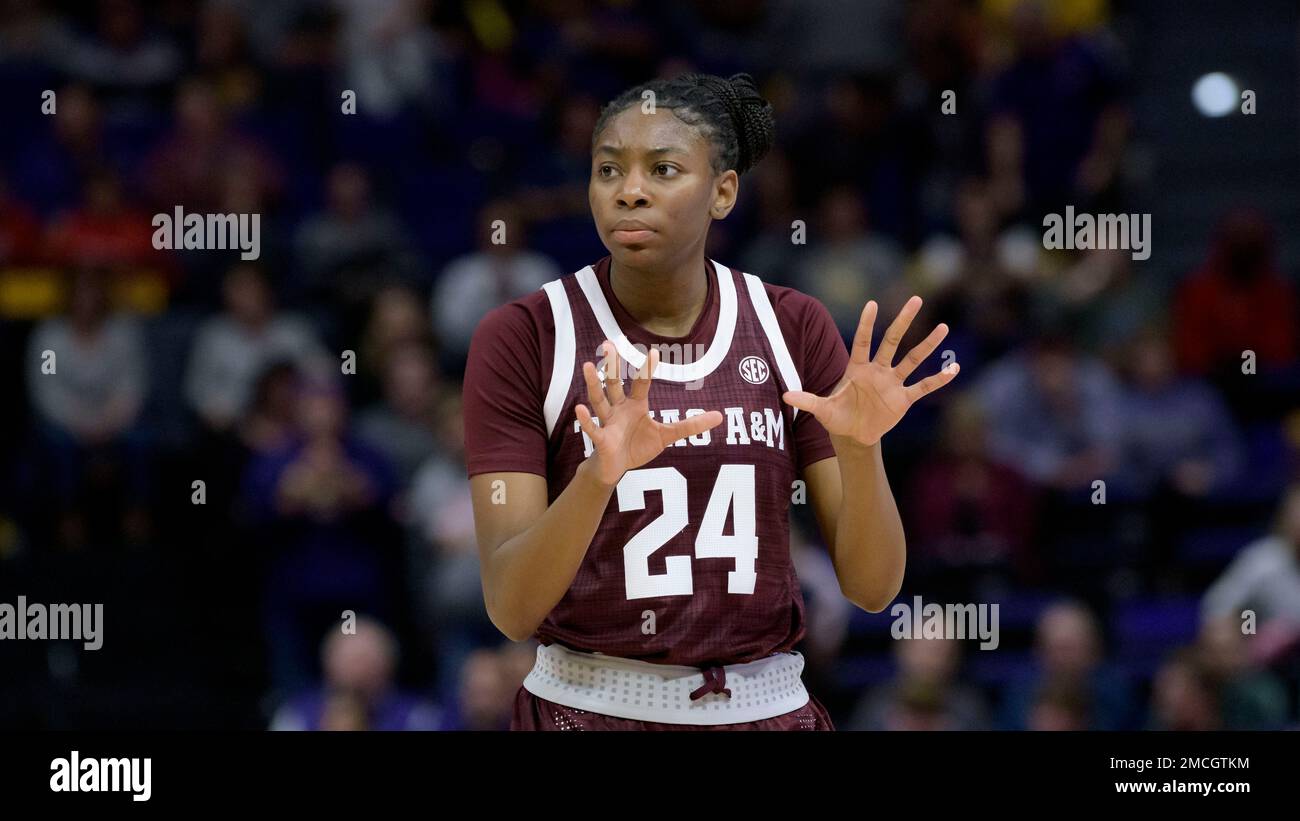 Texas A&M guard Sahara Jones (24) runs during an NCAA basketball game ...