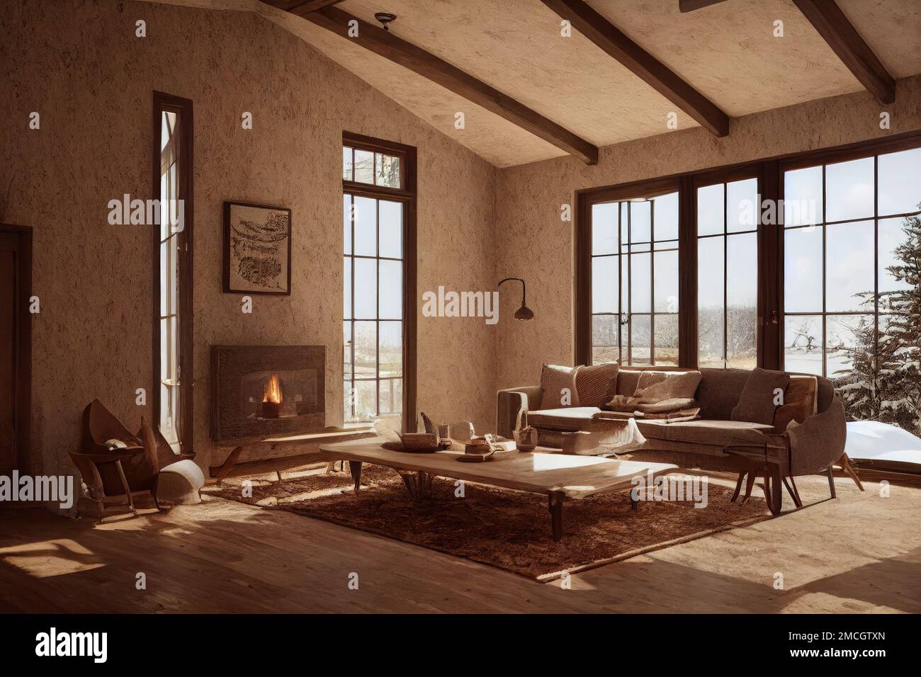 modern spanish style living room interior with vaulted ceilings Stock ...