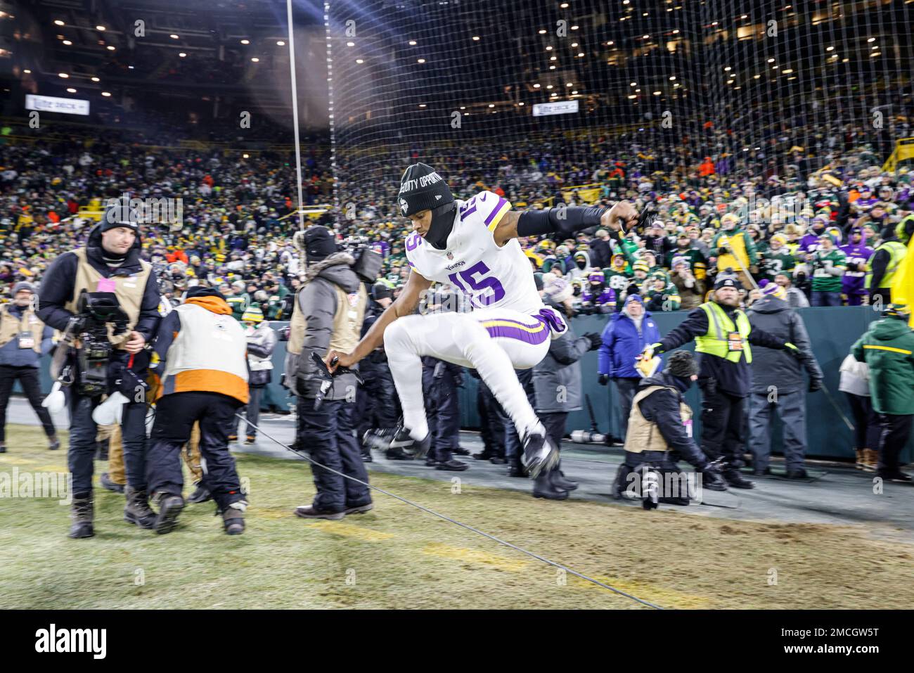 Minnesota Vikings wide receiver Ihmir Smith-Marsette (15) leaps over a ...