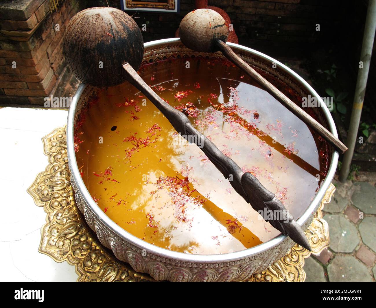 Traditional holy water for thai people travelers use rite ritual pour ...