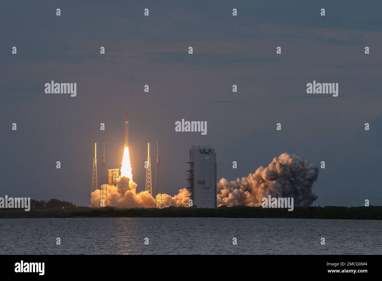 An Atlas V rocket carrying two satellite payloads for the USSF-12 ...