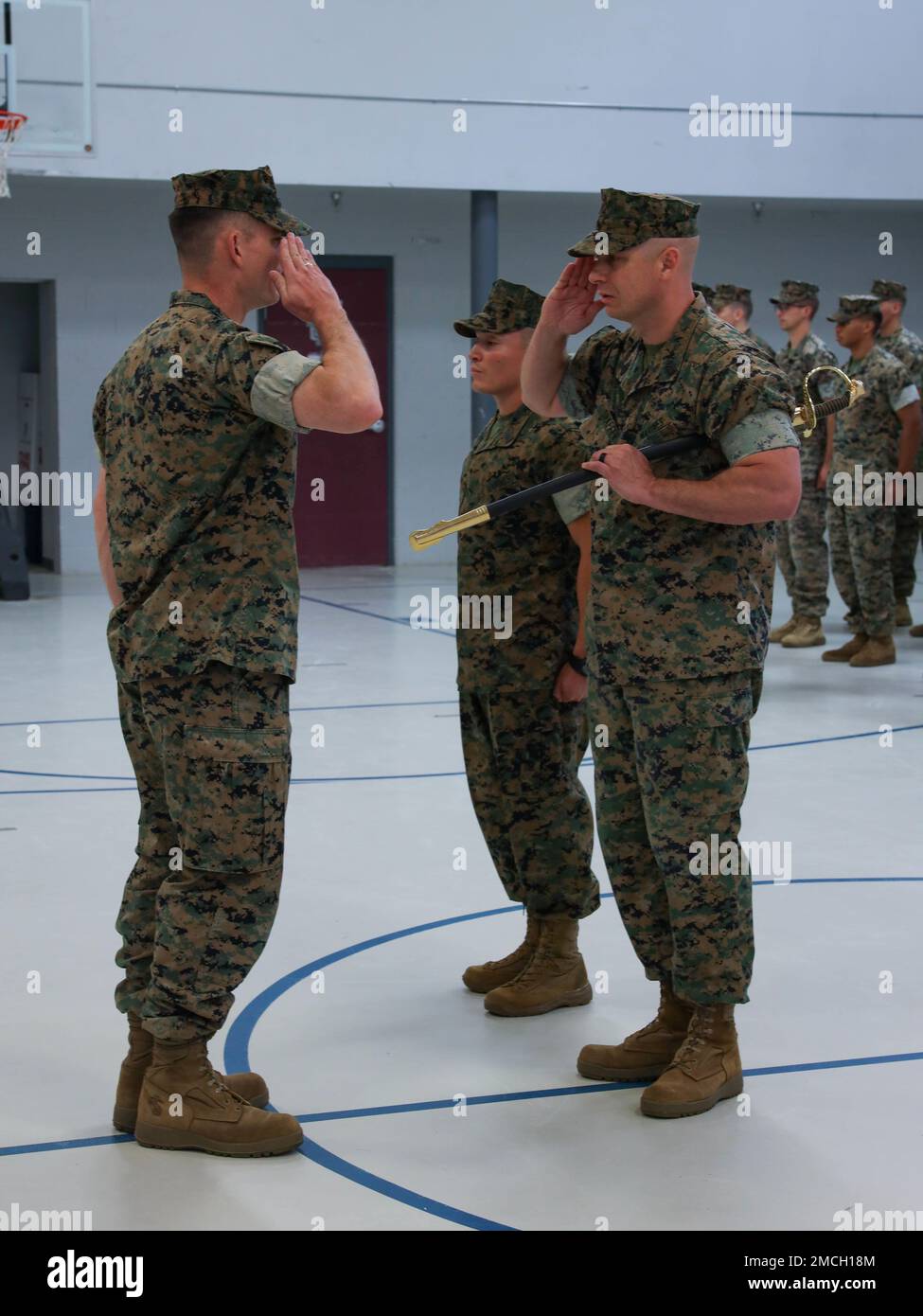 U.S. Marine Corps Sgt. Maj. Edward Shaffer (right), the outgoing ...