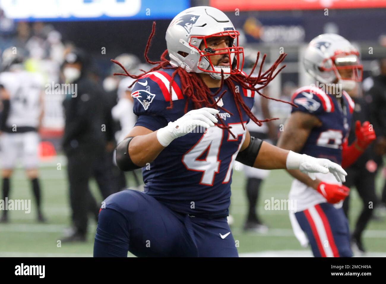 New England Patriots fullback Jakob Johnson (47) prior to an NFL ...