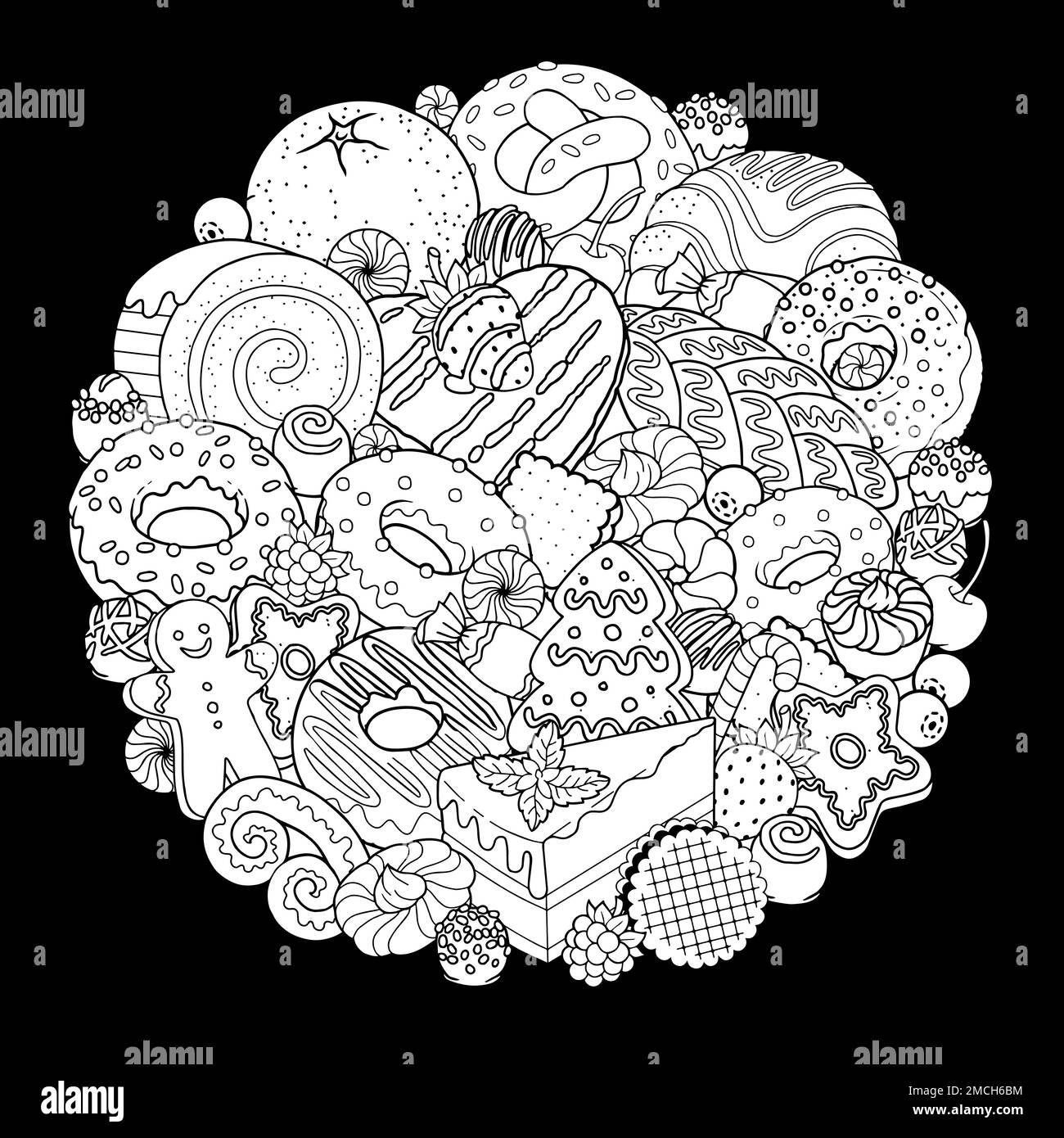 Vector coloring book page for adults. Black and white illustration of ...