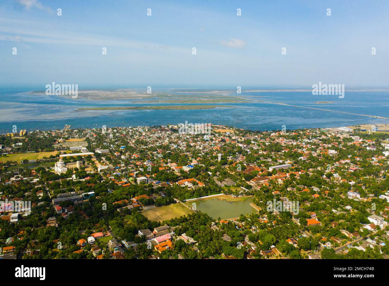 Aerial drone of Jaffna is the Northern capital and the cultural town of ...