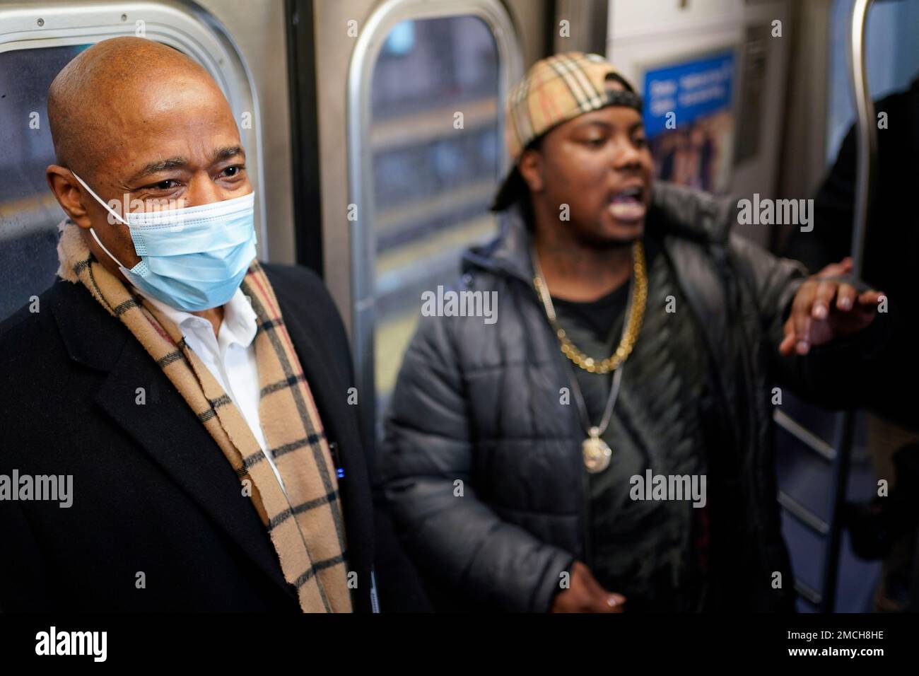 New York City Mayor Eric Adams rides the subway to City Hall on his ...
