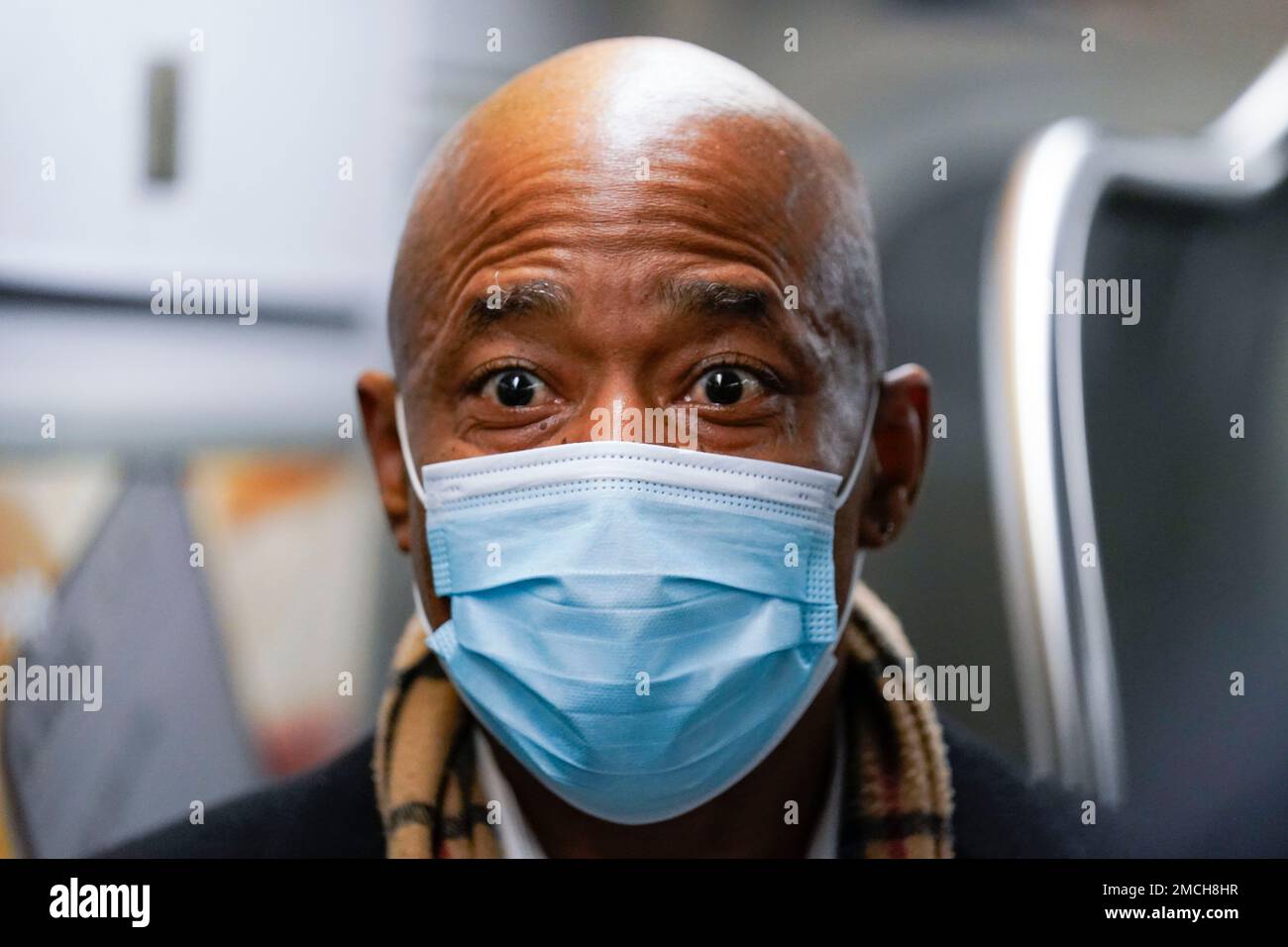 New York City Mayor Eric Adams rides the subway to City Hall on his ...
